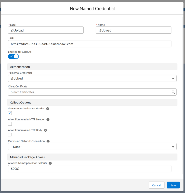 Configure AWS with Named Credentials – S-Docs Knowledge Base