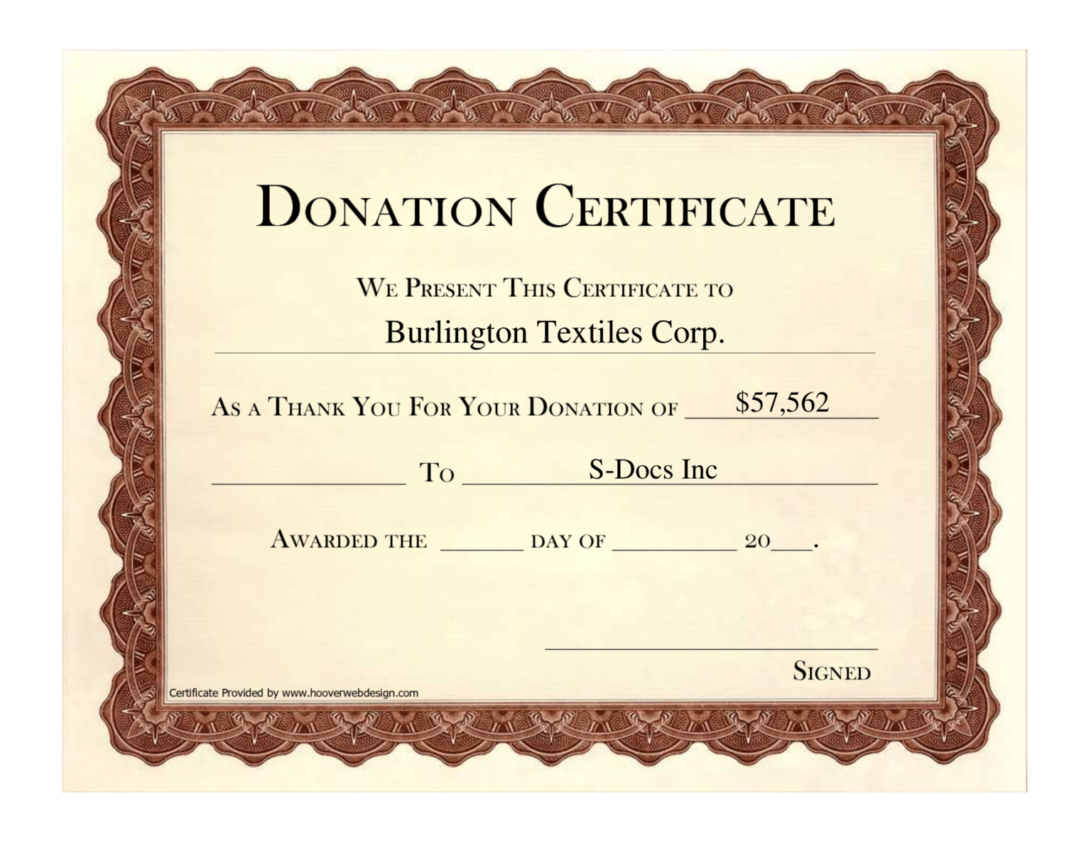 Certificate Donation Template: S-Docs – S-Docs Knowledge Base