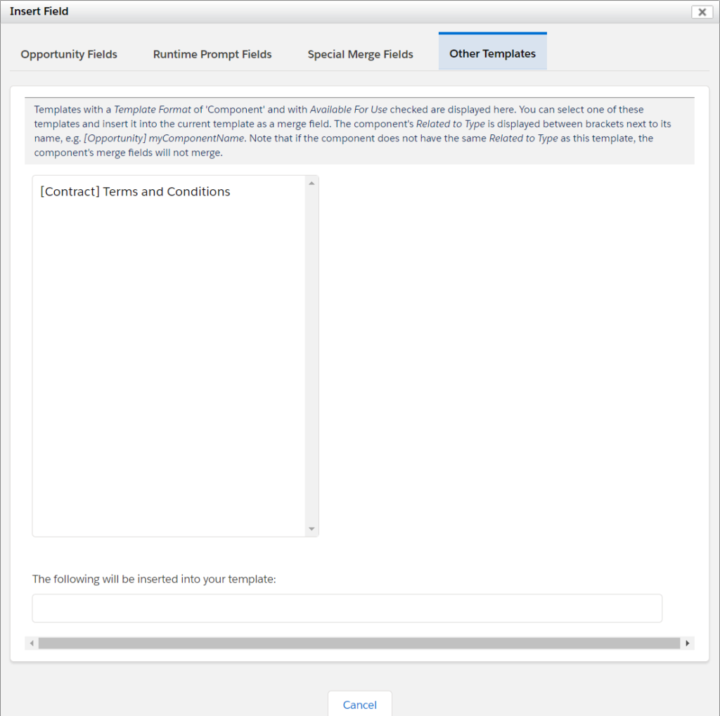 The template editor Insert Field button – S-Docs Knowledge Base
