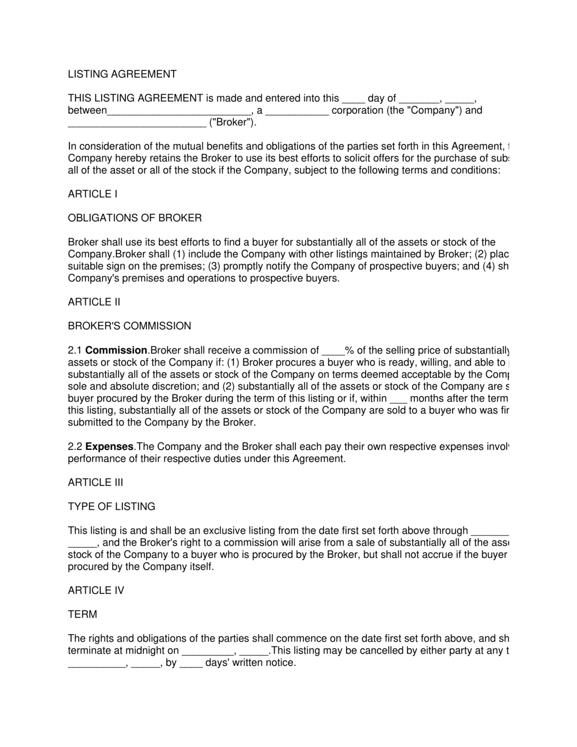 Real Estate Property Listing Agreement Template: S-Docs – S-Docs ...
