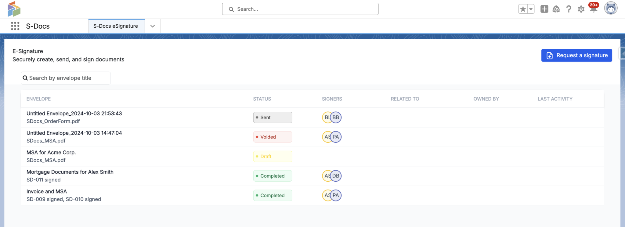 Creating, sending, and monitoring signature requests with S-Docs e-Signature – S-Docs Knowledge Base