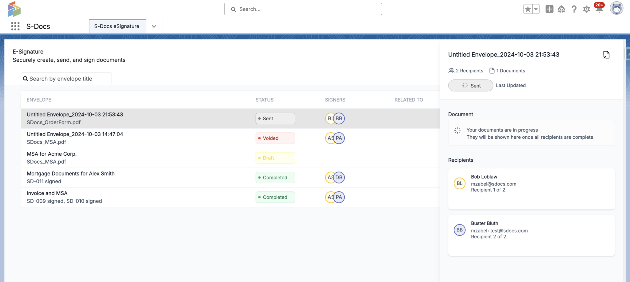 Creating, sending, and monitoring signature requests with S-Docs e-Signature – S-Docs Knowledge Base