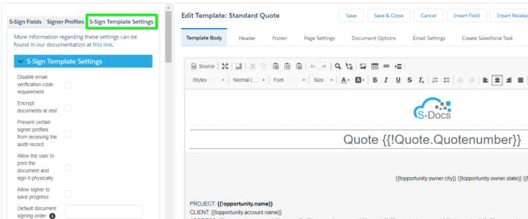 S-Sign Template Settings – S-Docs Knowledge Base